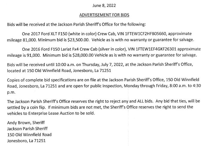 Help Wanted, Business Services, Public Notices | Jackson Parish Journal