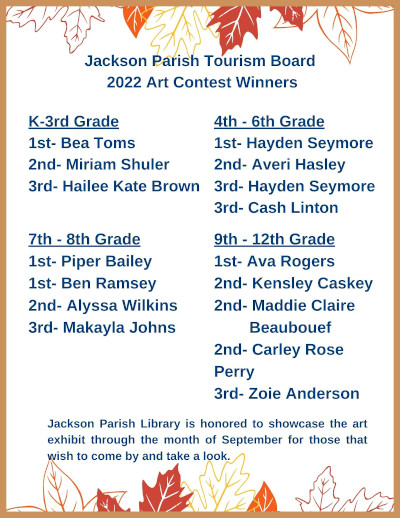 Jackson Parish Tourism Board 2022 Art Contest winners announced ...