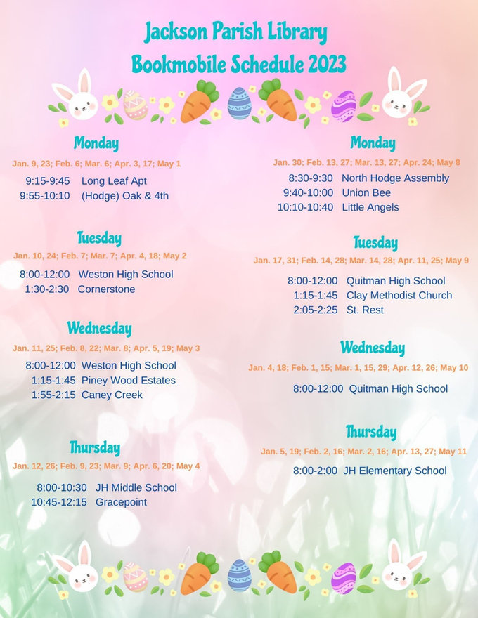 Jackson Parish Library announces Schedule of Activities for April ...