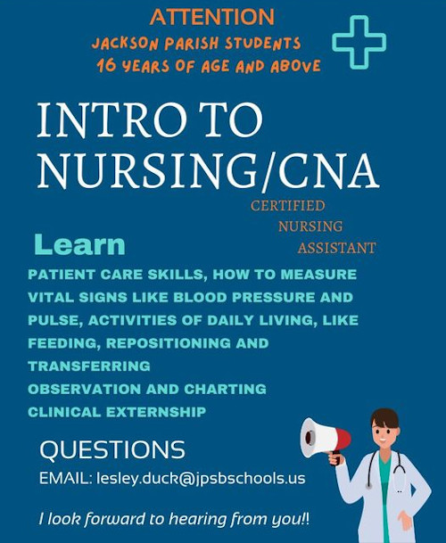Intro to Nursing / CNA courses being offered by Jackson Parish Schools ...