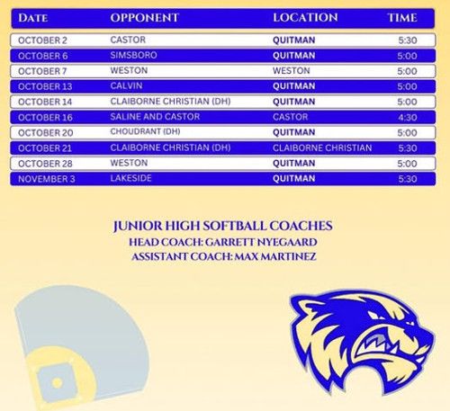 Quitman Junior High Softball releases fall schedule | Jackson Parish ...